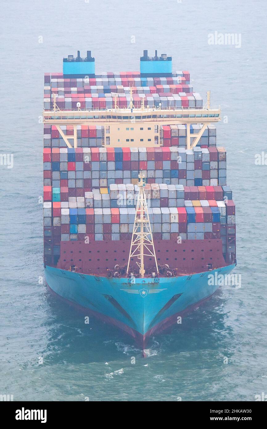 Wangerooge, Germany. 03rd Feb, 2022. The "Mumbai Maersk" lies in the ...