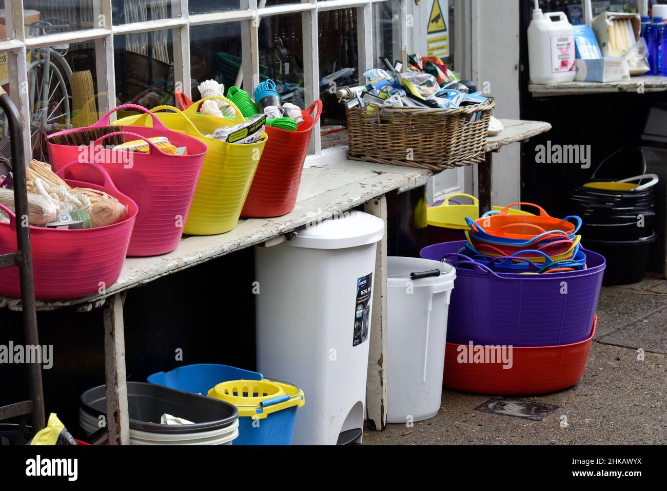 display of household goods outside shop, woodbridge, suffolk, england ...