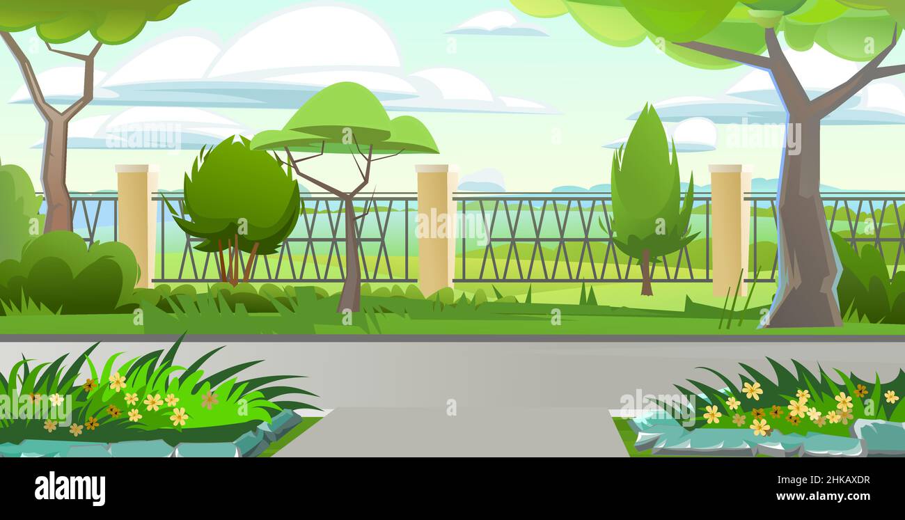 Old city park with a fence. A beautiful natural place to stay. Large ...