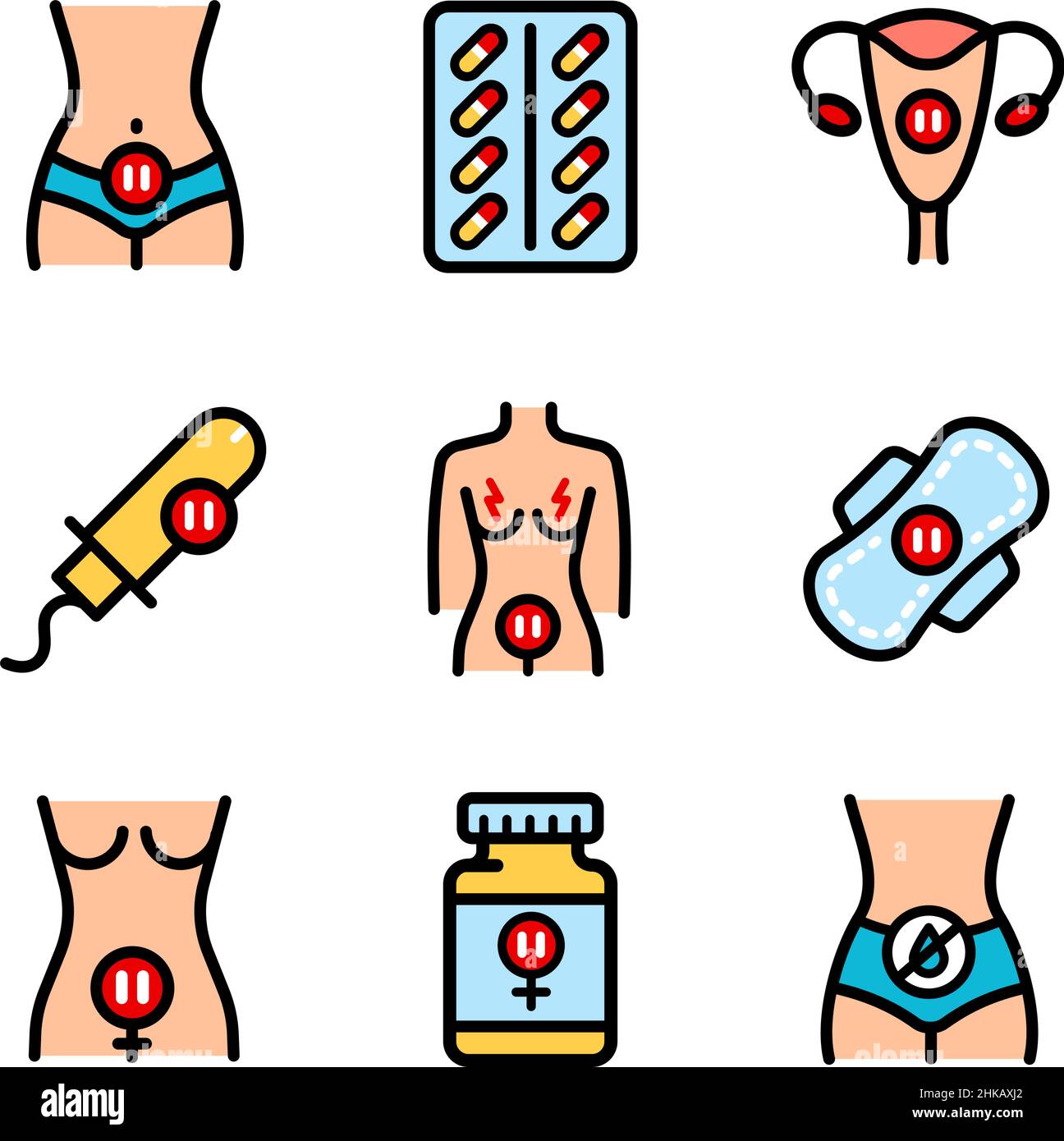 Menopause color icons. Woman Sickness. Female fertility. Vector flat ...