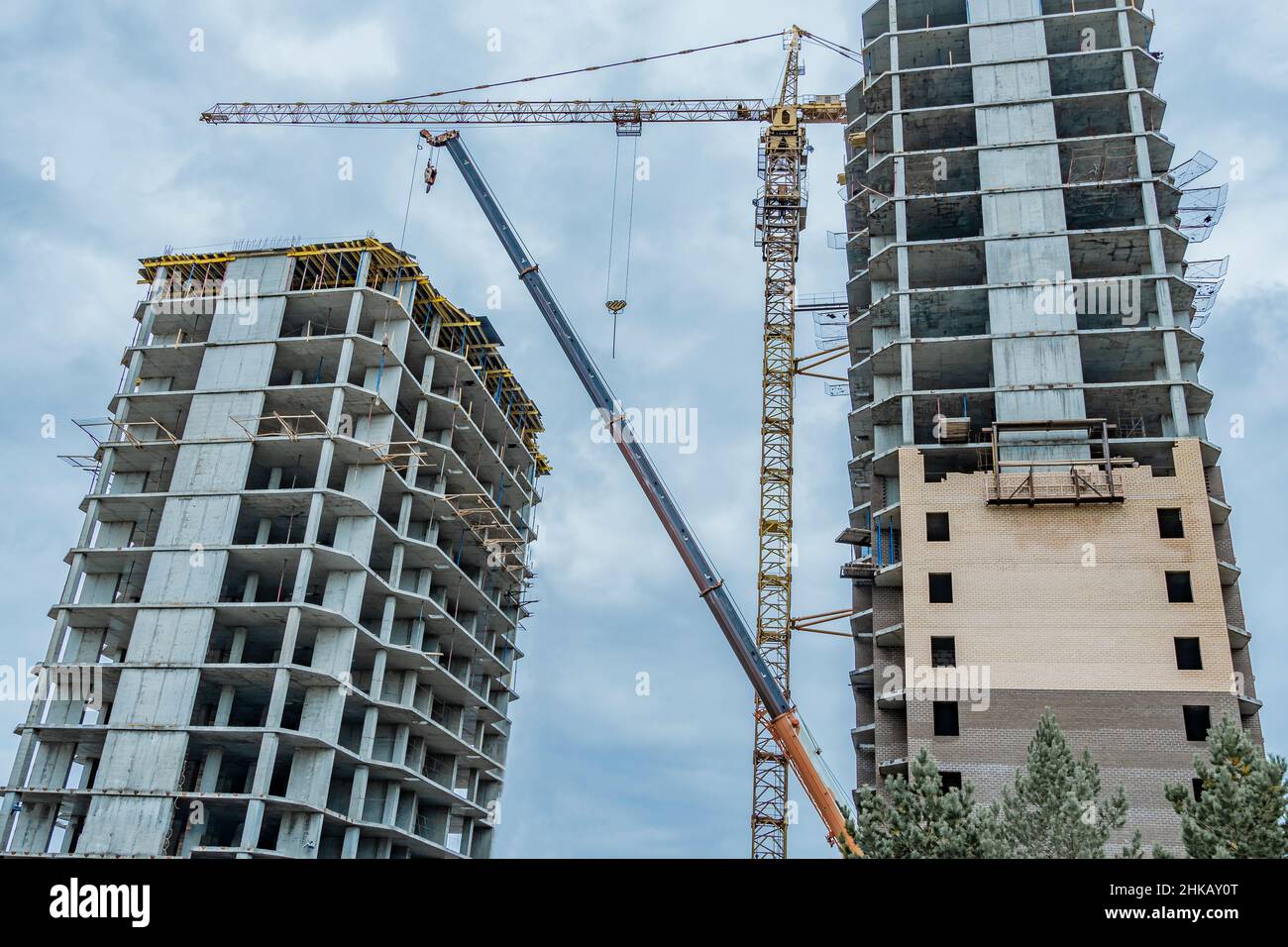 Construction site with a crane.Long-term construction.A new building ...
