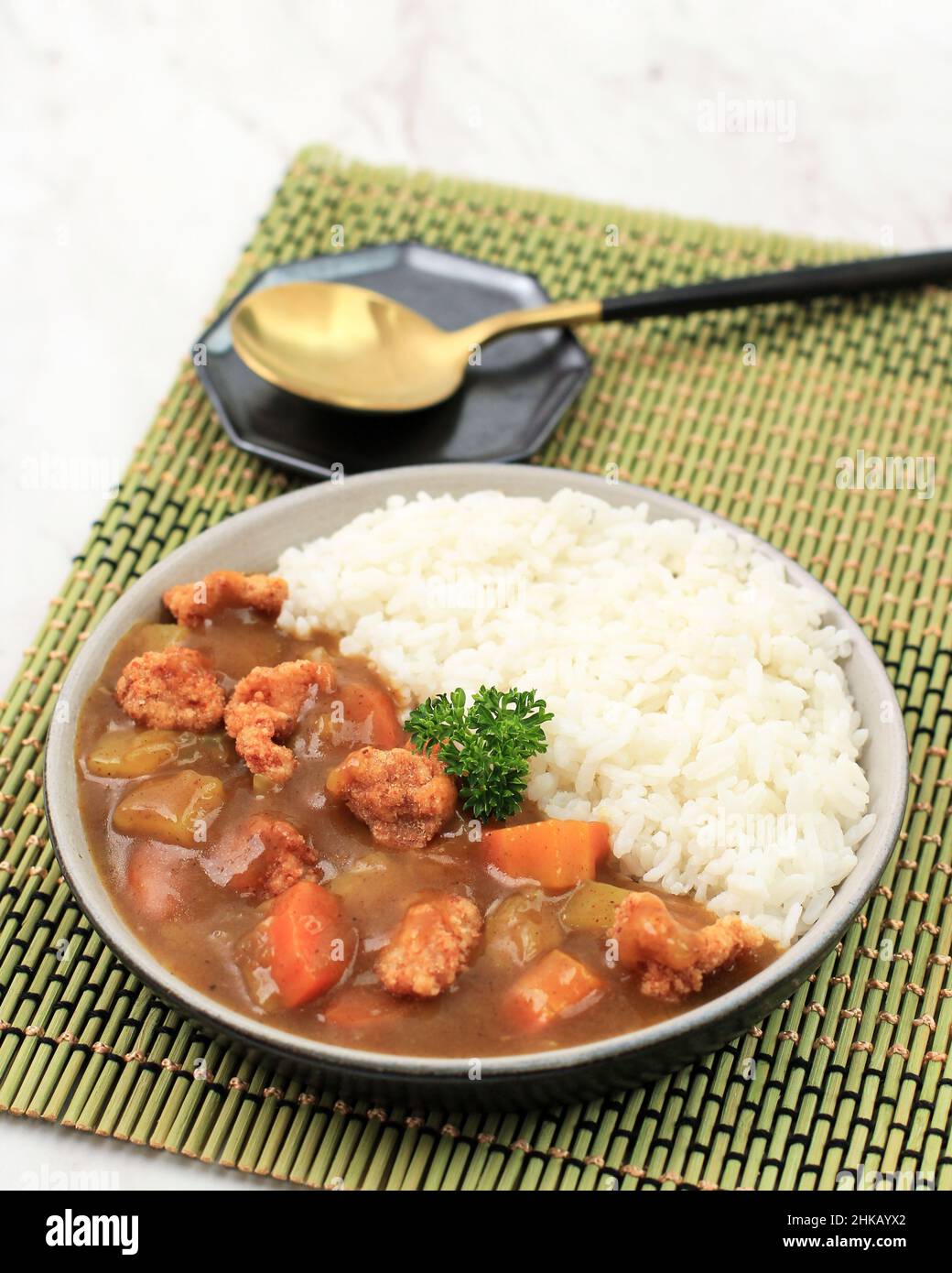 Japanese Beef Curry served with Japanese Rice Close up. Traditional ...