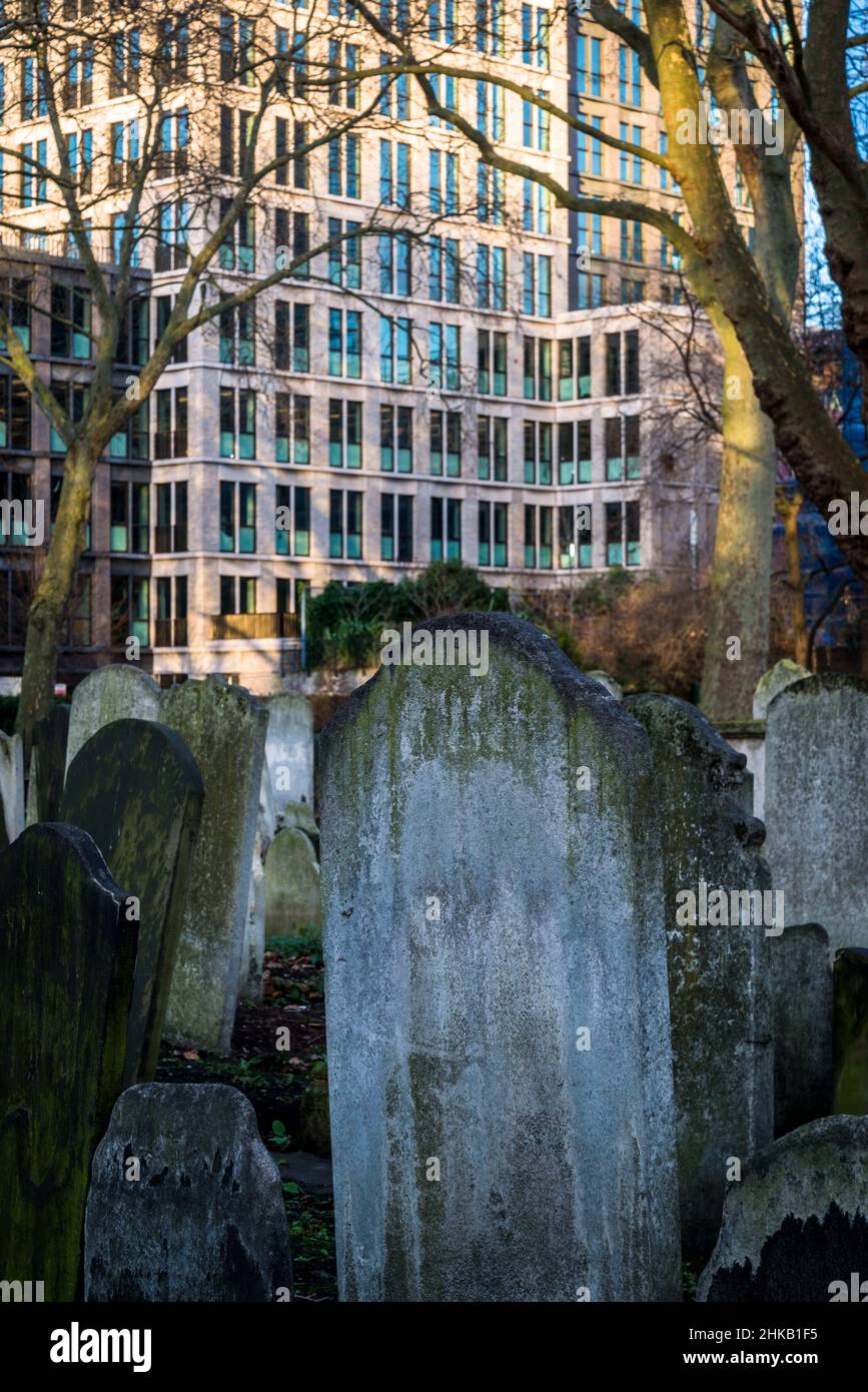 Bunhill Fields burial ground and surrounding modern office and ...