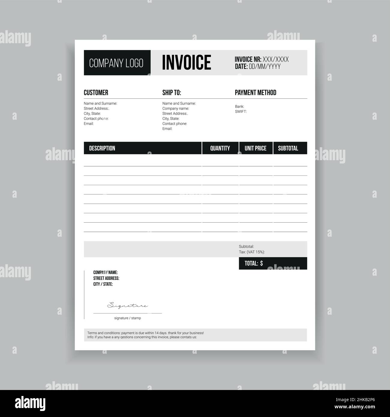 Invoice business paper template vector Stock Vector Image & Art - Alamy