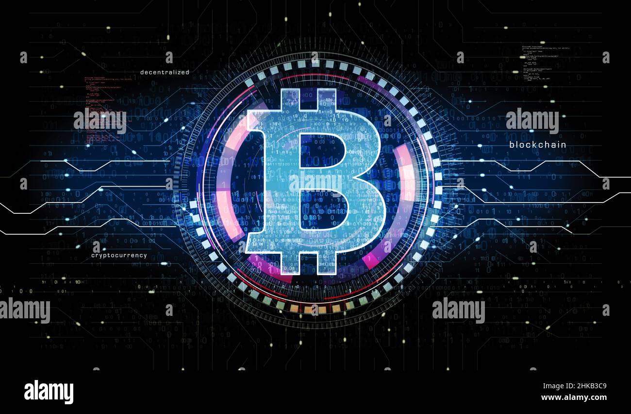 Bitcoin blockchain crypto currency and digital money symbol digital ...