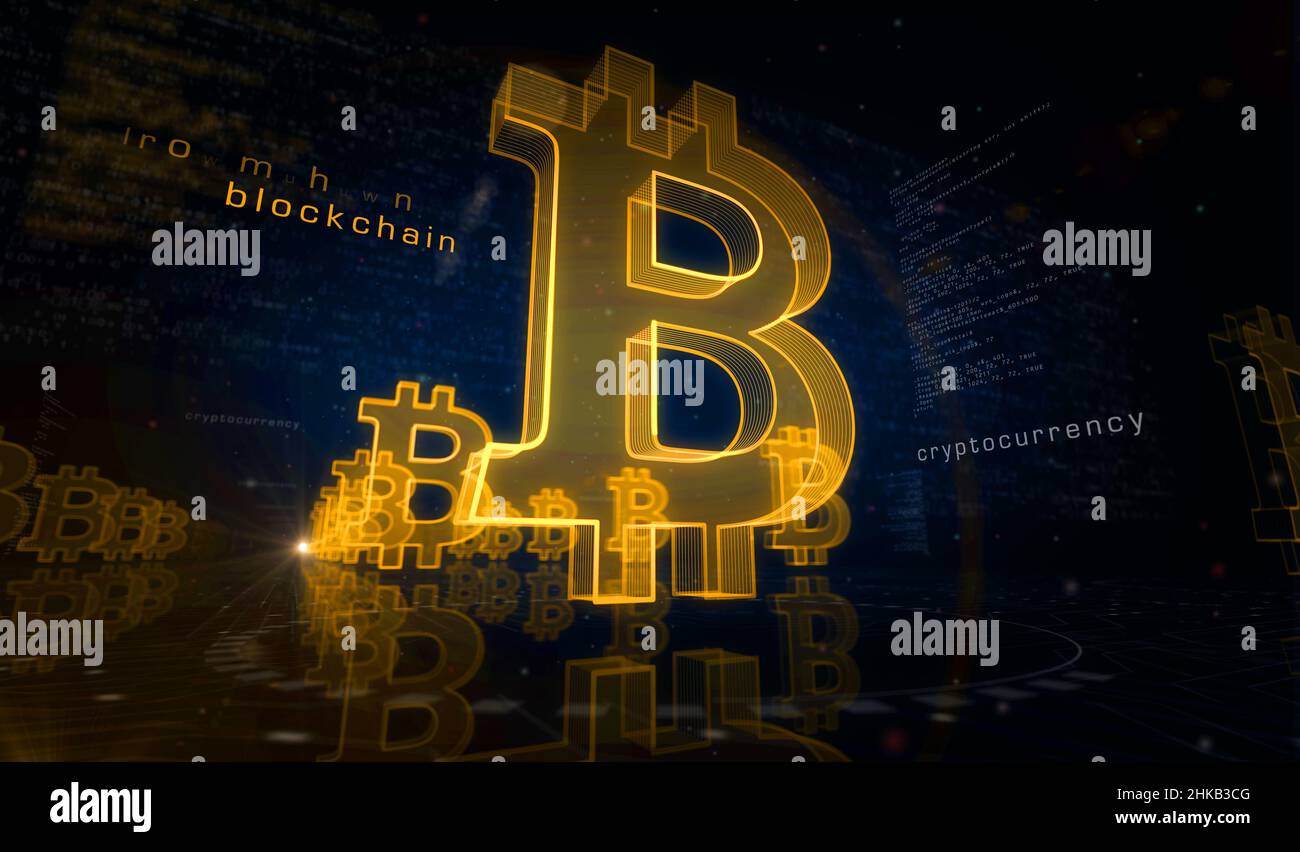 Bitcoin blockchain crypto currency and digital money symbol digital concept. Network, cyber ...