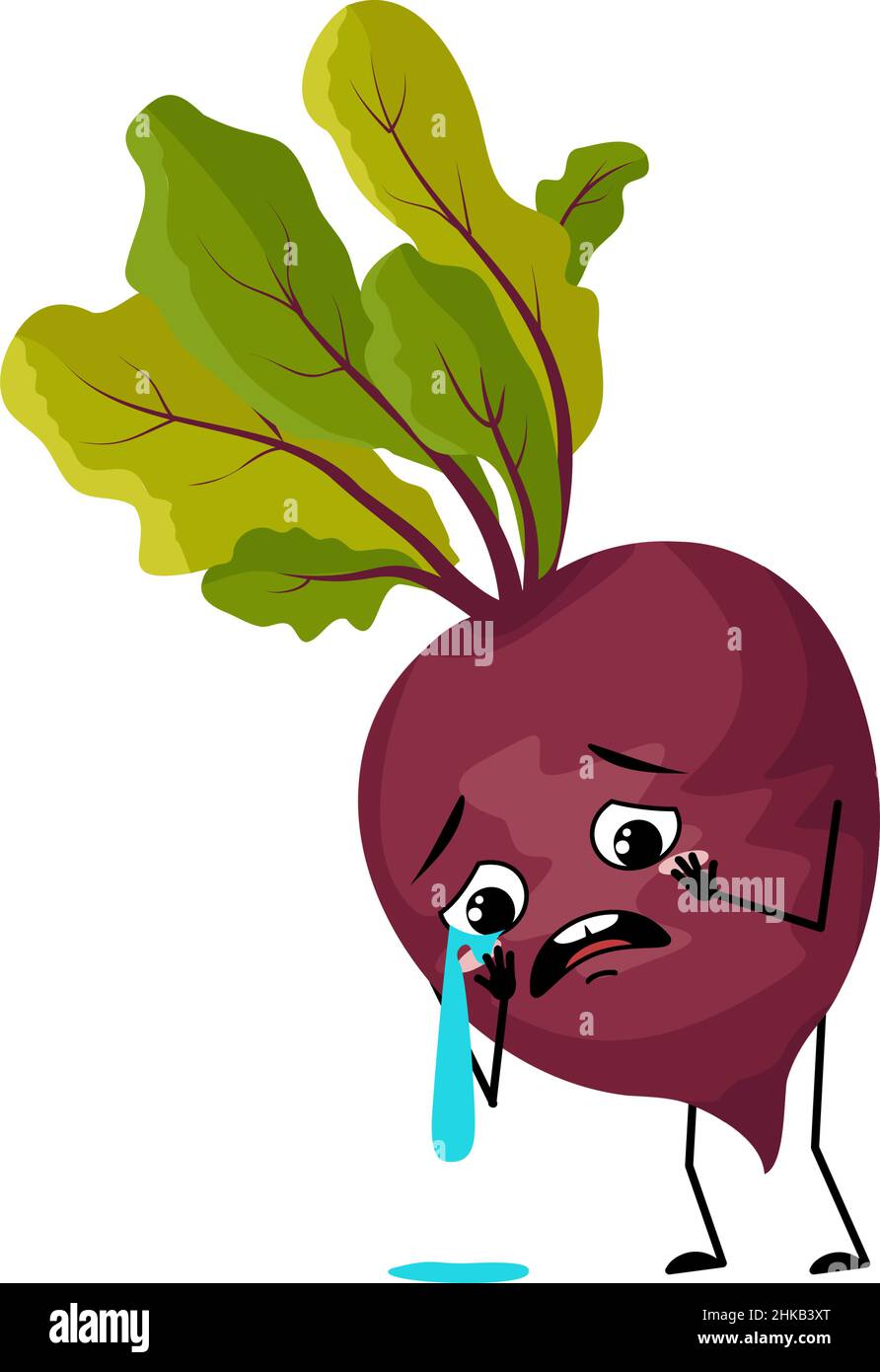 Beet character with crying and tears emotion, sad face, depressive eyes ...