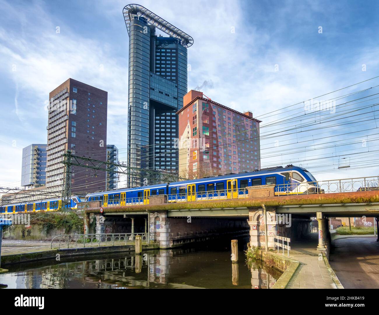 Contemporary buildings and transport over a industrial heritage train ...