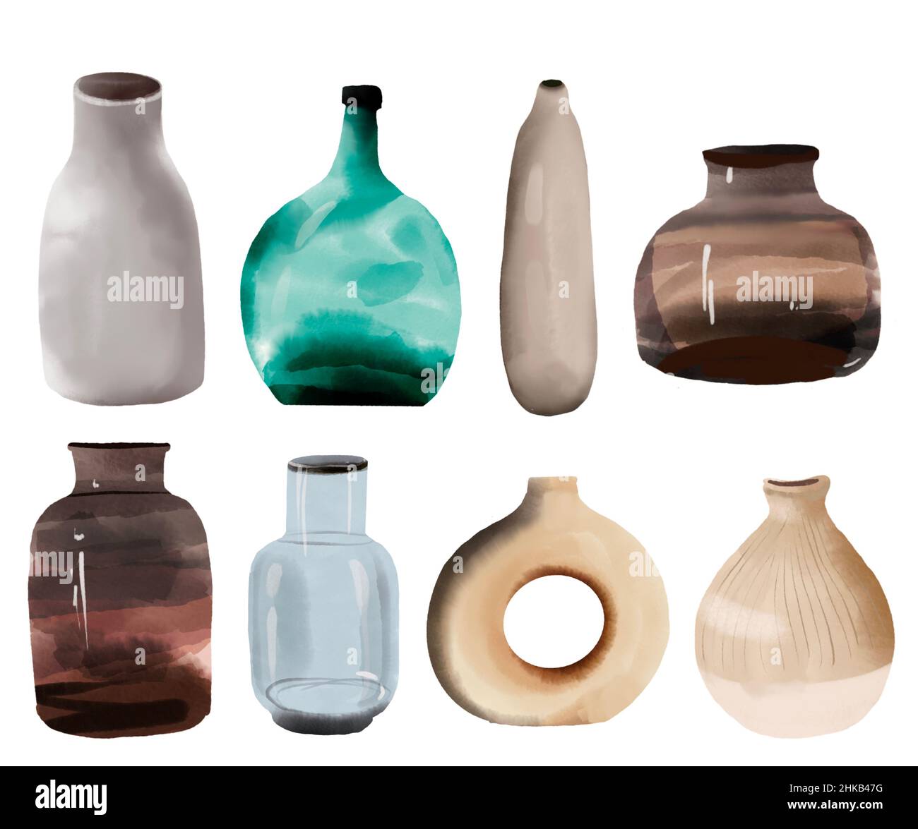 Modern trendy Vases minimalist drawing Boho interior elements Stock ...