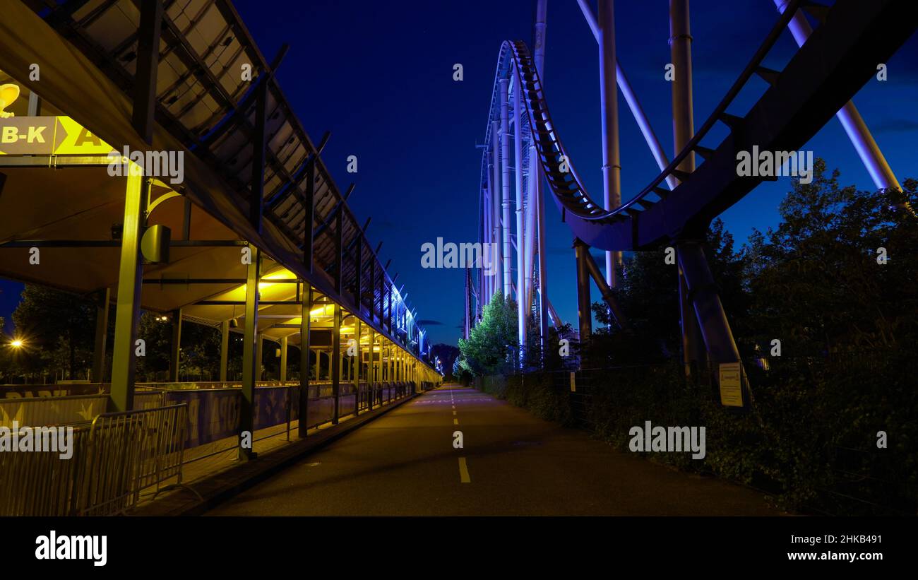 Roller coaster Silverstar from Europa-Park at night Stock Photo - Alamy