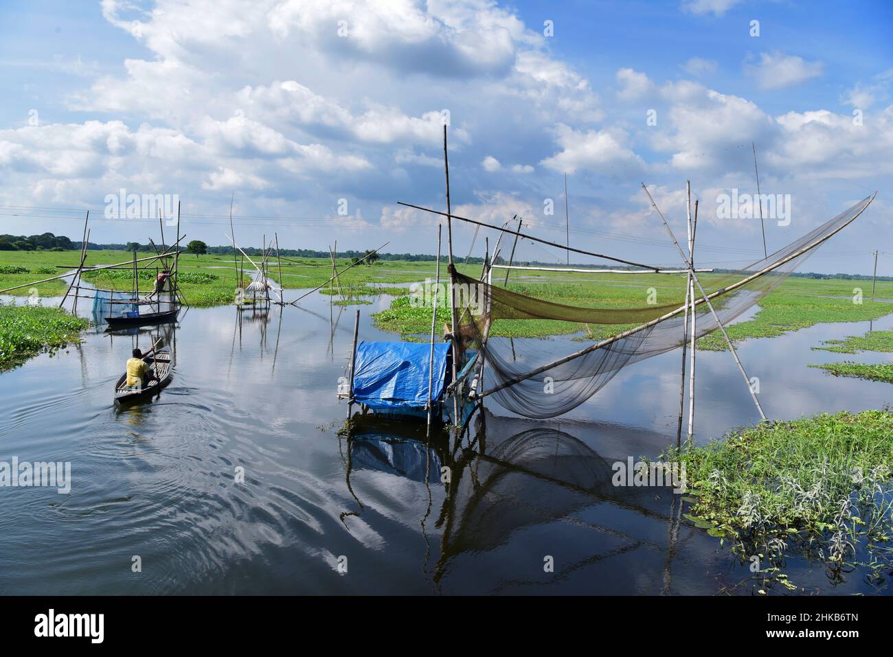 MUNSHIGANJ, BANGLADESH – AUGUST 19, 2017: Fishing net place for catch ...
