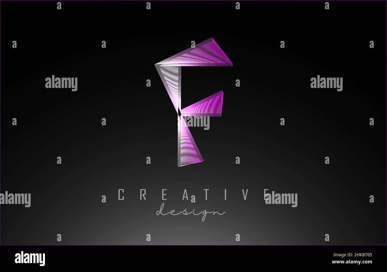 Outline letter F Logo with geometric design. Creative vector illustration with pink lines and 3D ...