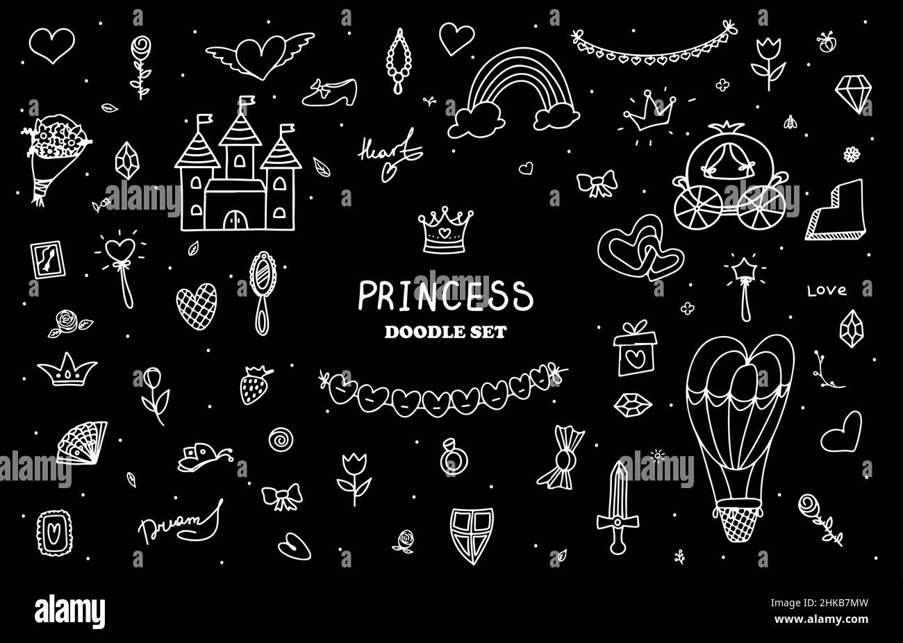 Set Vector Illustration Hand-Drawn Sketchy Fairy Tale Princess Tiara ...