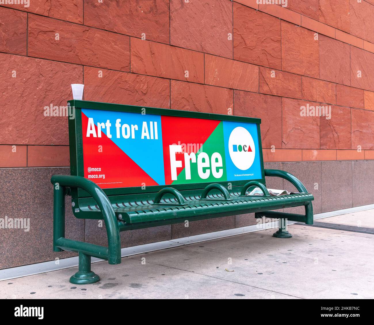 Los Angeles, CA, USA - January 31, 2022 - A close-up of a bench outside ...
