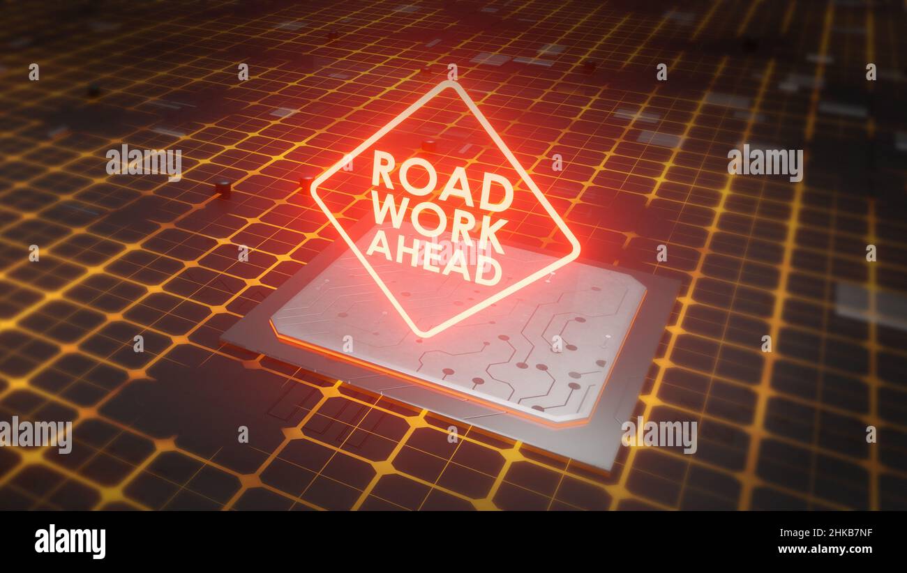 Road Work Ahead Sign for futuristic technology concept 3D Rendering ...