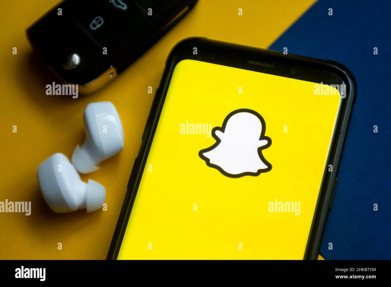 In this photo illustration a Snapchat logo seen displayed on a ...