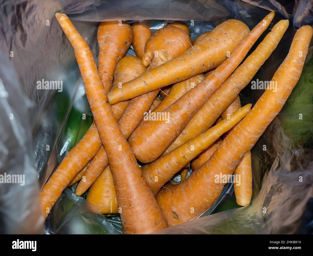carrots in plastic bag bought at traditional market. Indonesian ...