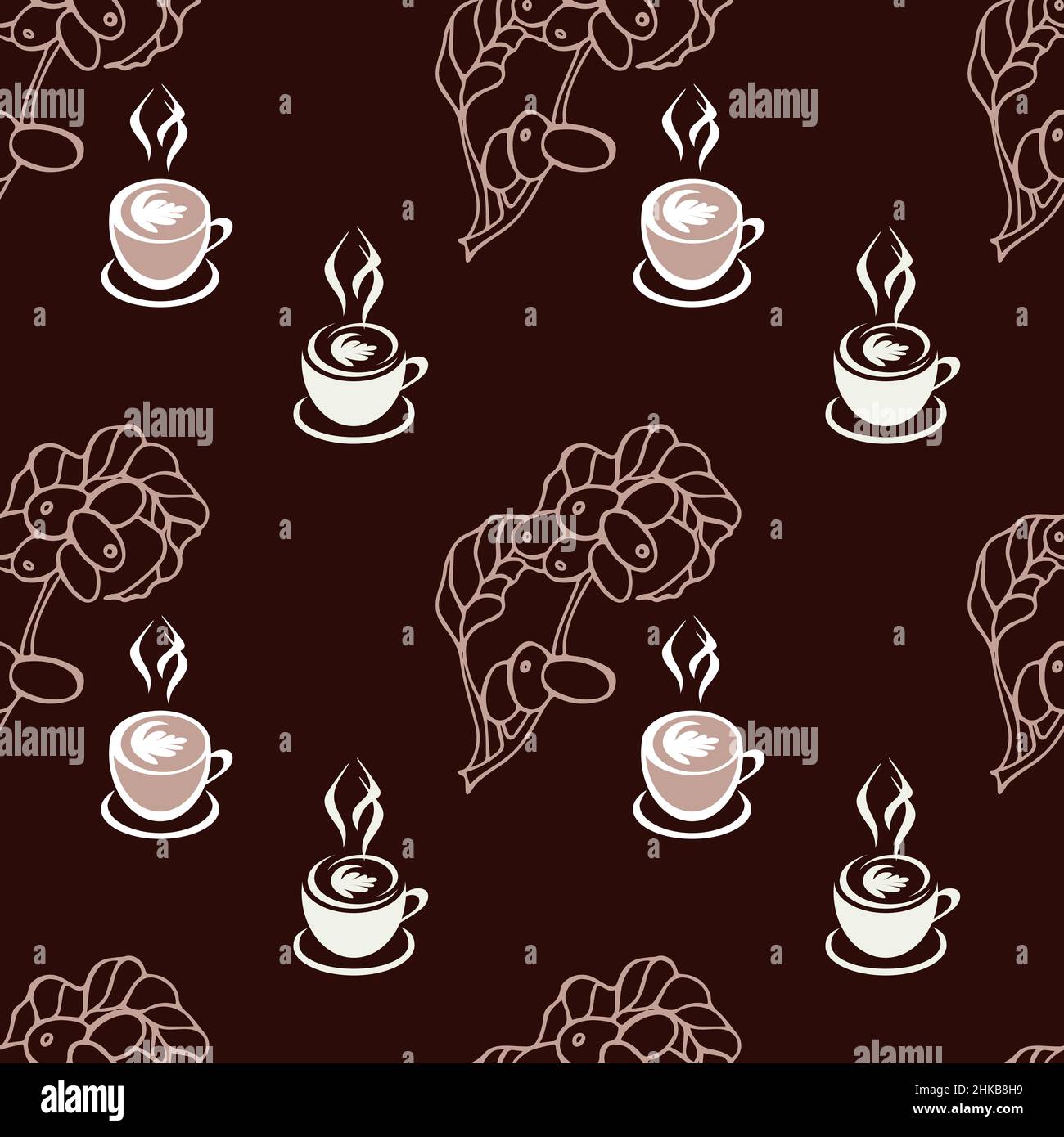 Seamless pattern of hand drawn coffee branch and flowers, for wrapping ...