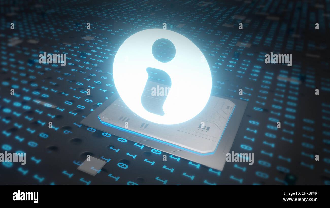 Blue Information Technology Concept with info symbol as a neon light ...