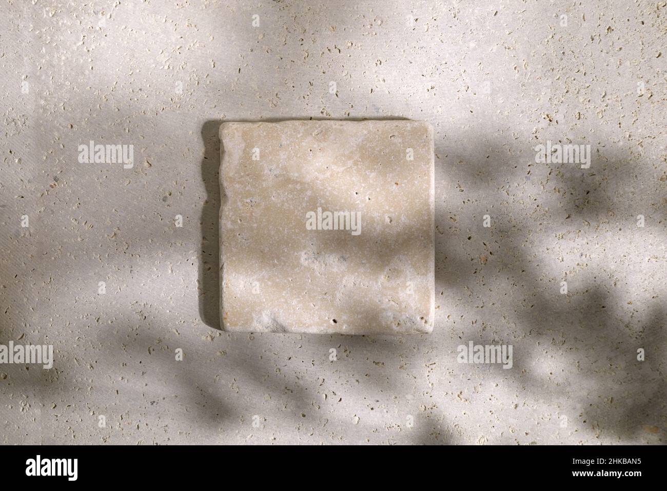 Travertine stone display flat lay podium on biege background and ...