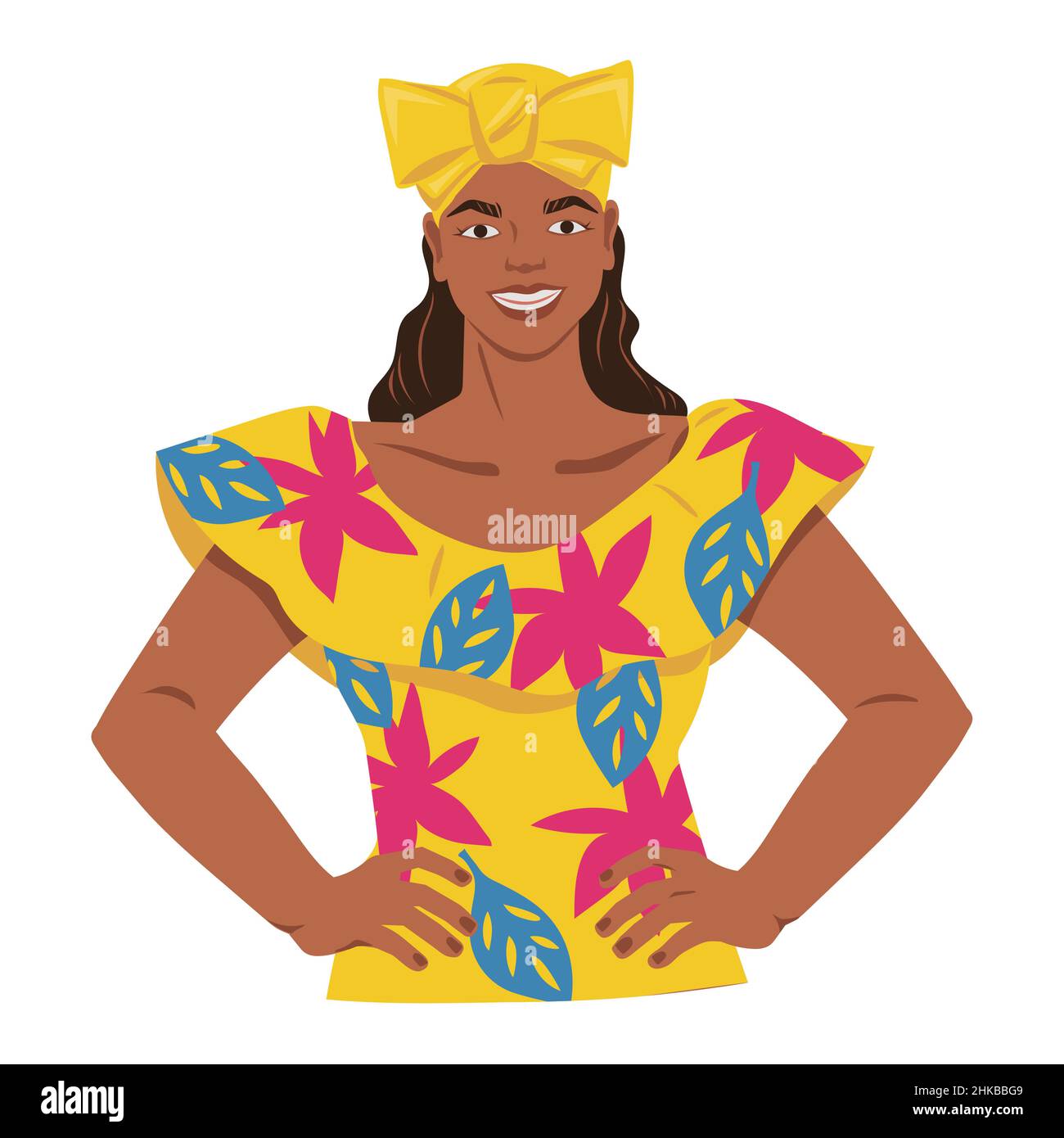 Cuban woman portrait in traditional dress flat vector illustration ...