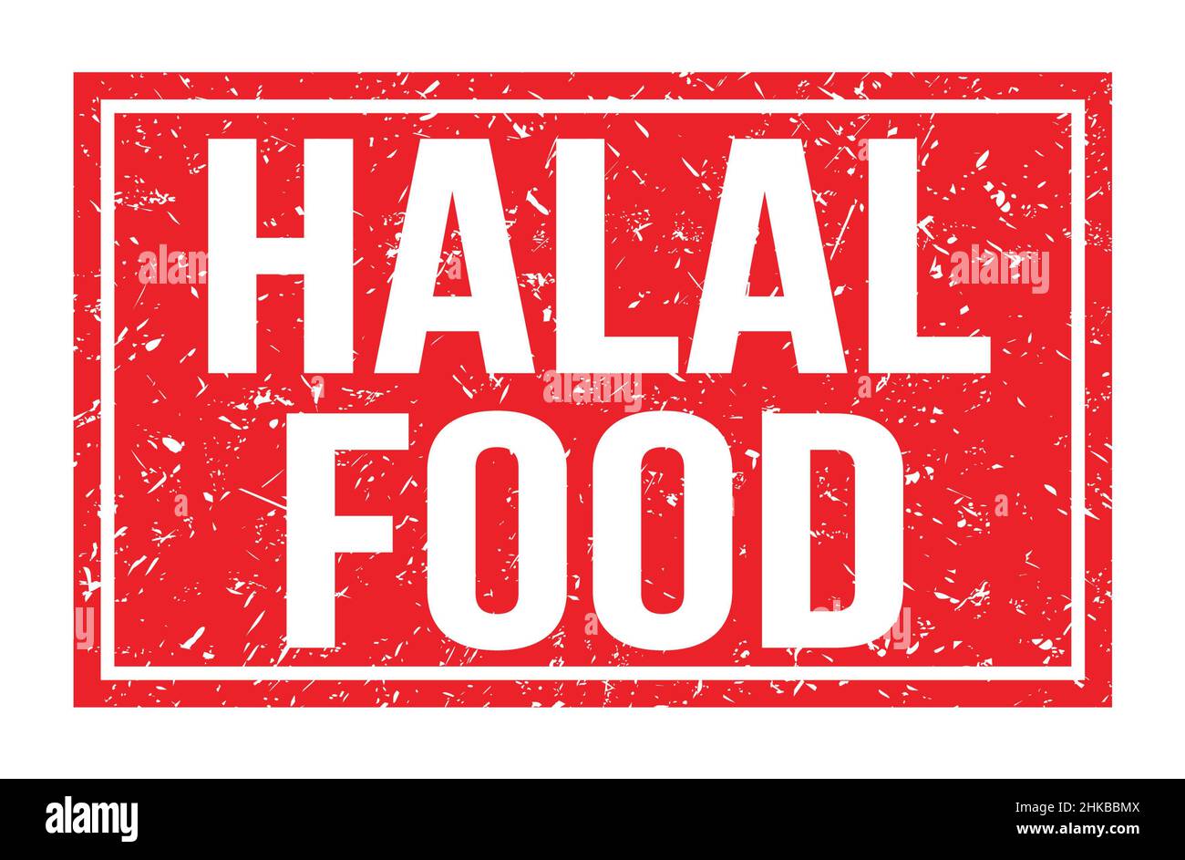 HALAL FOOD, words written on red rectangle stamp sign Stock Photo - Alamy