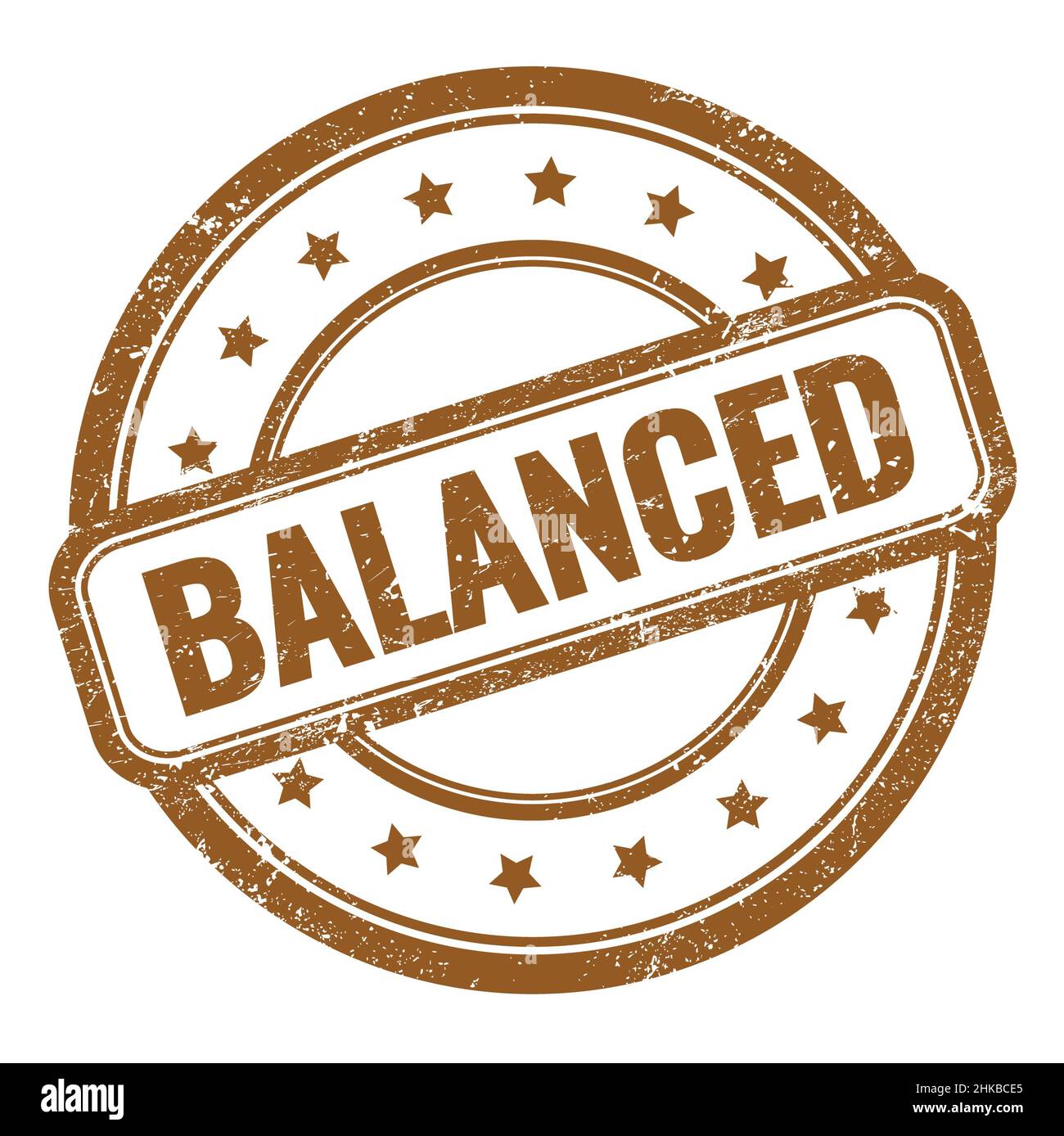 BALANCED text on brown grungy vintage round rubber stamp Stock Photo ...