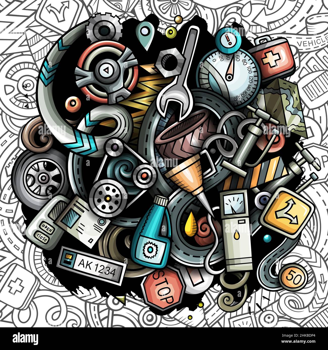 Auto Service cartoon vector illustration. Colorful detailed composition ...