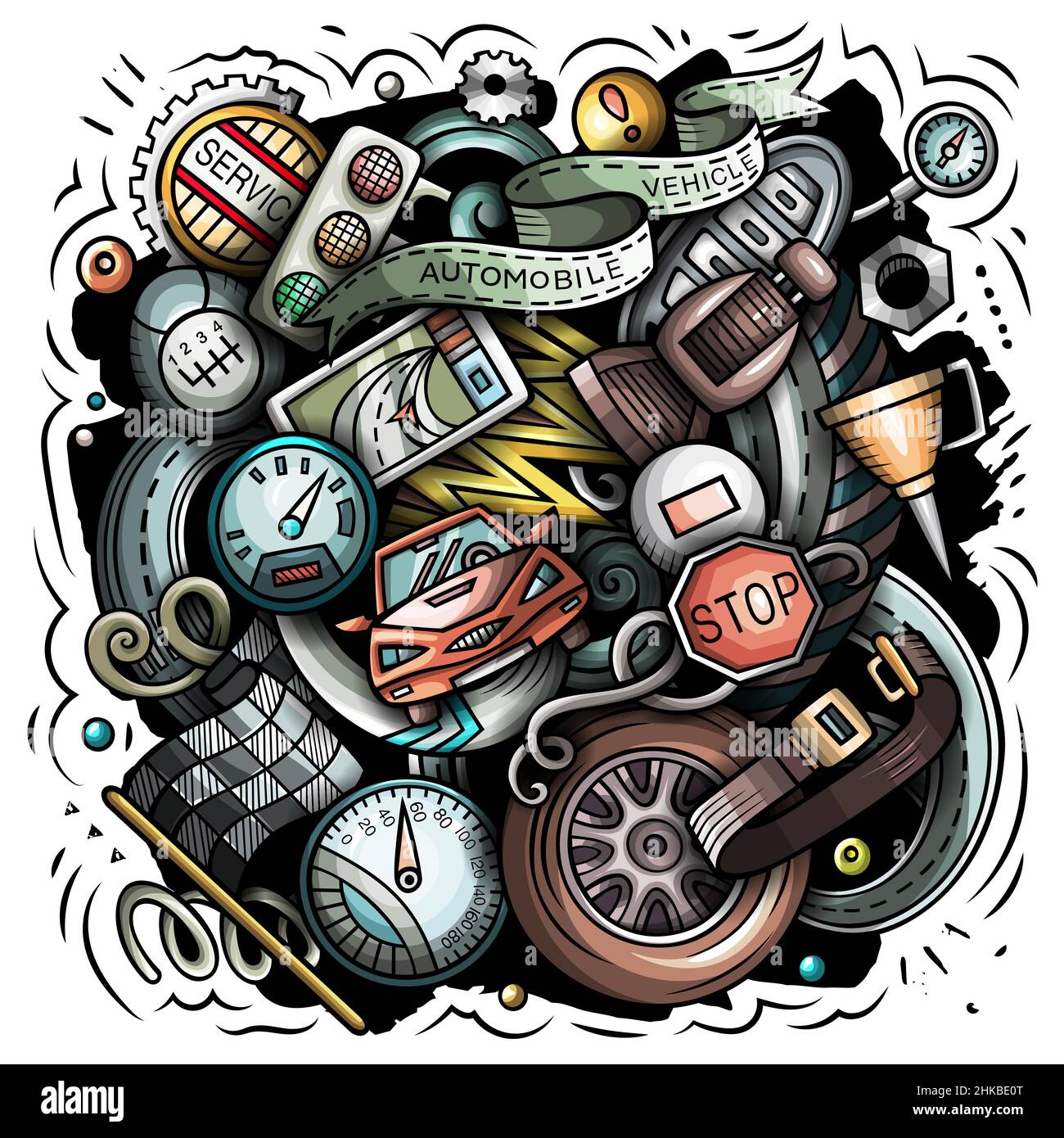 Auto Service cartoon vector illustration. Colorful detailed composition ...