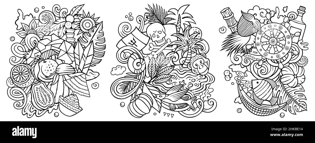 Barbados cartoon vector doodle designs set. Sketchy detailed ...