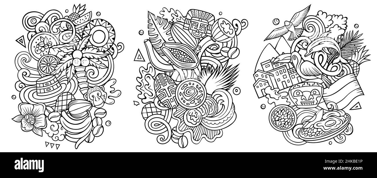 Colombia cartoon vector doodle designs set. Sketchy detailed ...