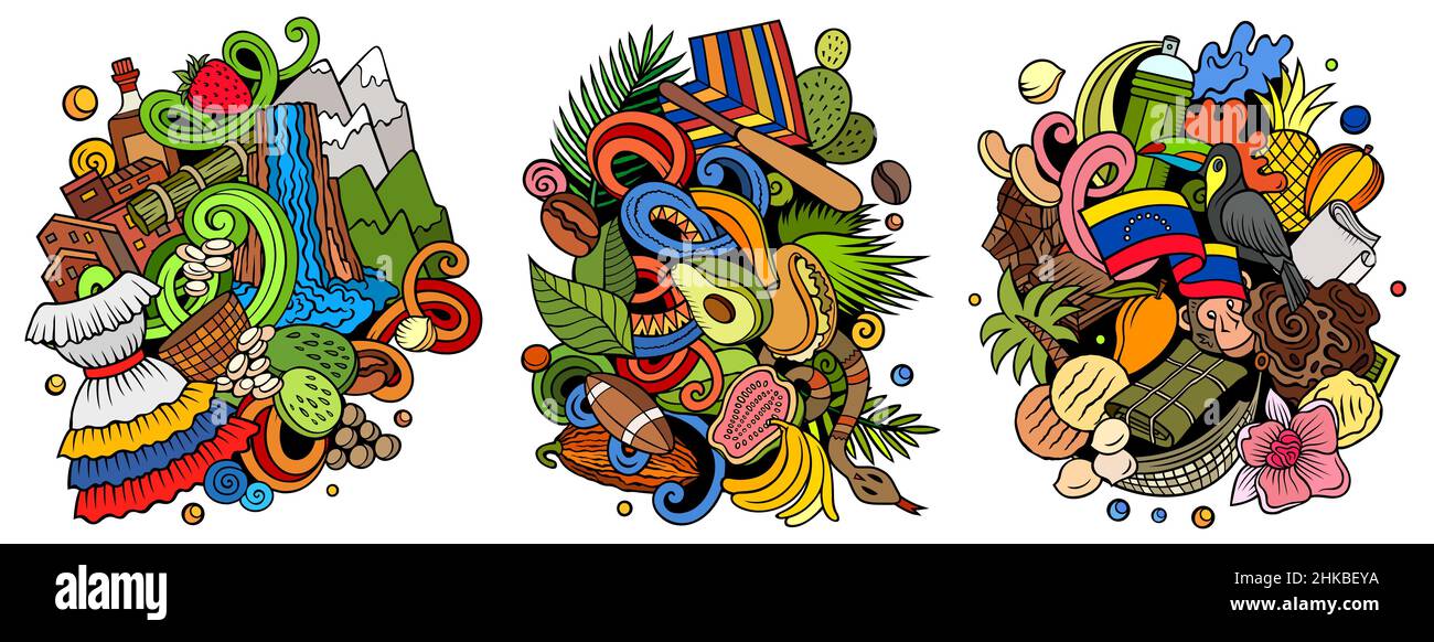Venezuela cartoon vector doodle designs set. Colorful detailed ...