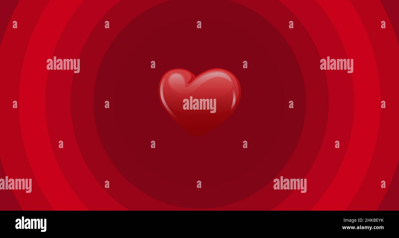 Vector image of shiny heart shape on red circular pattern background ...
