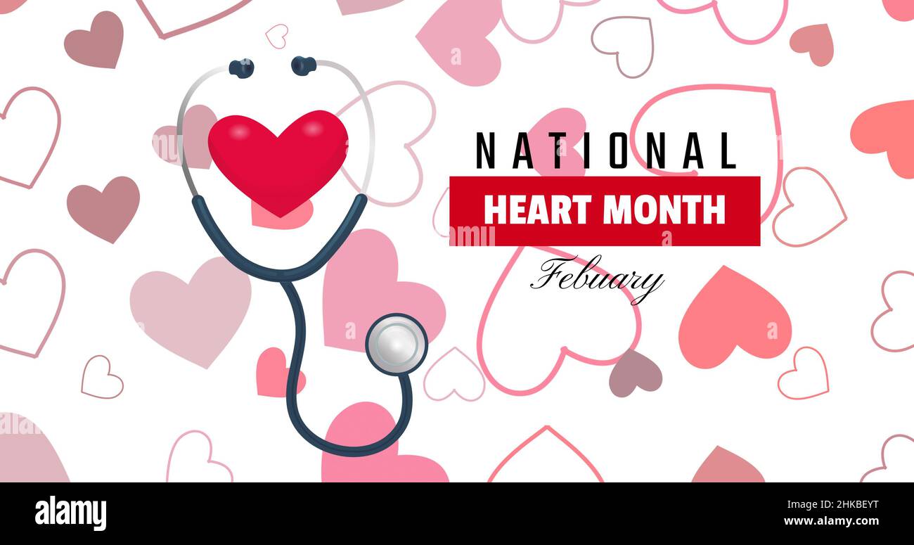 National heart month february text with stethoscope and heart shape ...