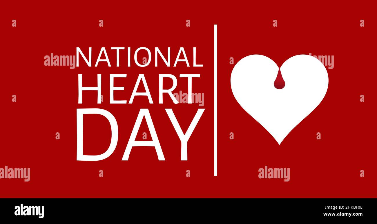 Vector image of national heart day text with heart shape on red ...
