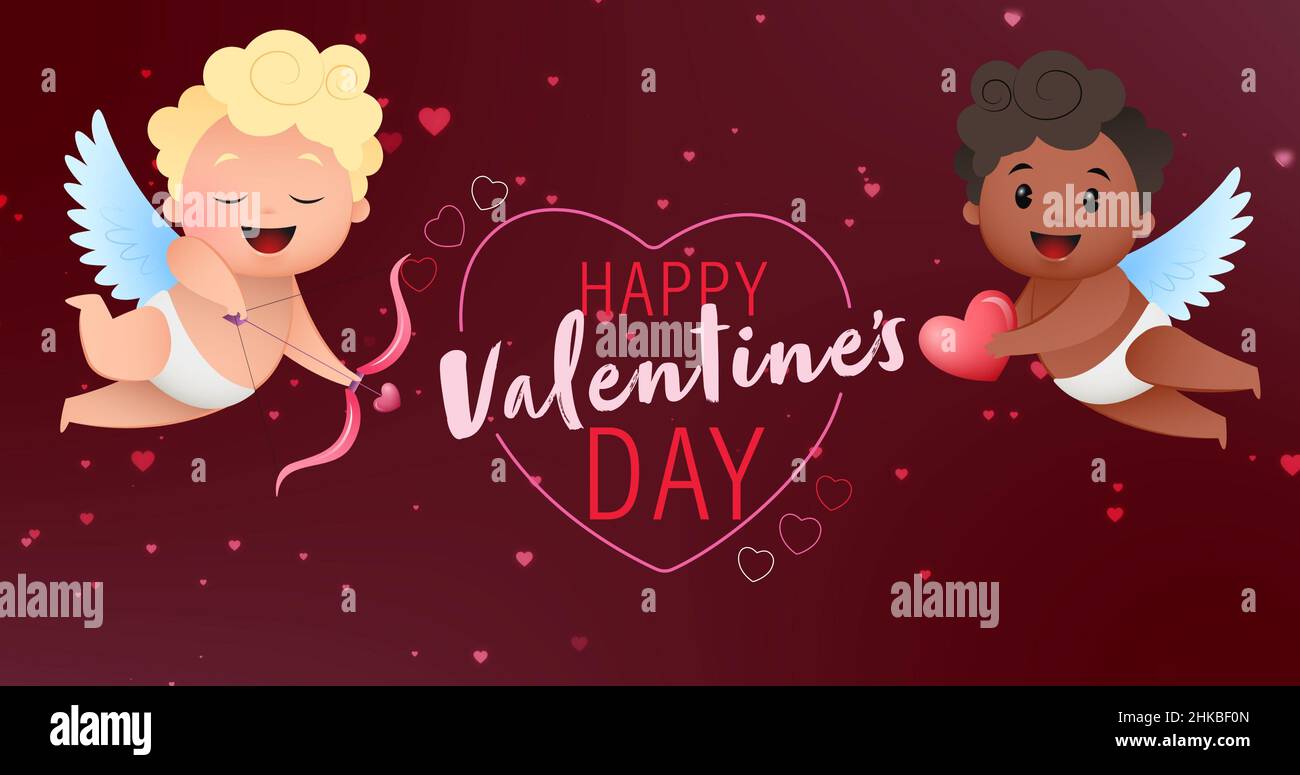 Vector image of cupids by heart shape with happy valentines day text ...