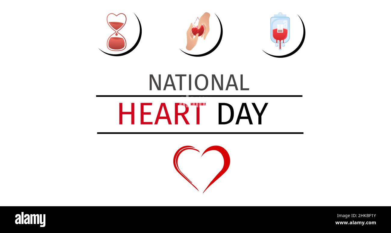 Vector image of national heart day text with various icons and heart ...