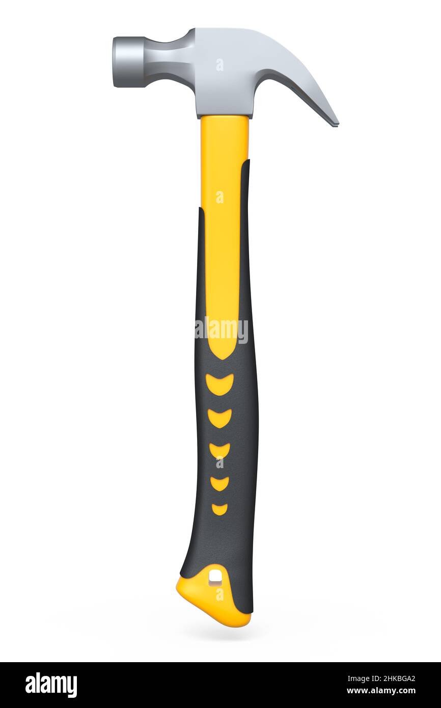 Black and yellow hammer with a rubberized handle isolated on white ...