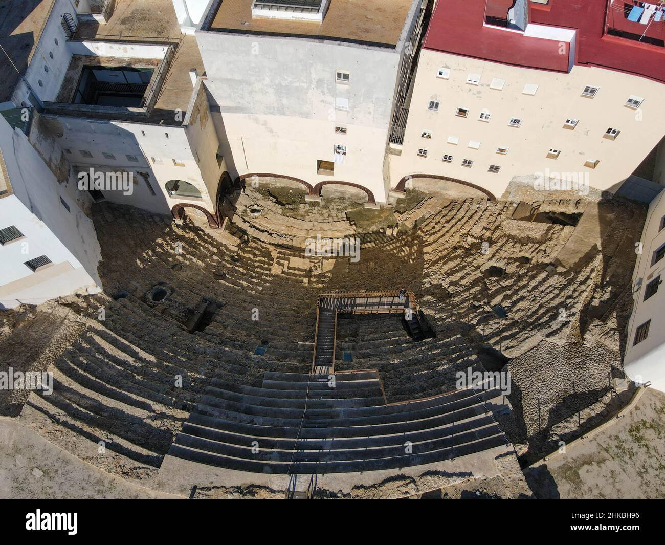 Drone view at the roman theater of Cadiz on Spain Stock Photo - Alamy