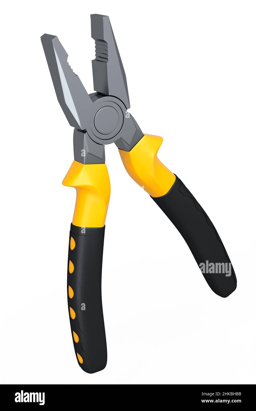 Yellow hand tool pliers isolated on white background. 3d render and ...