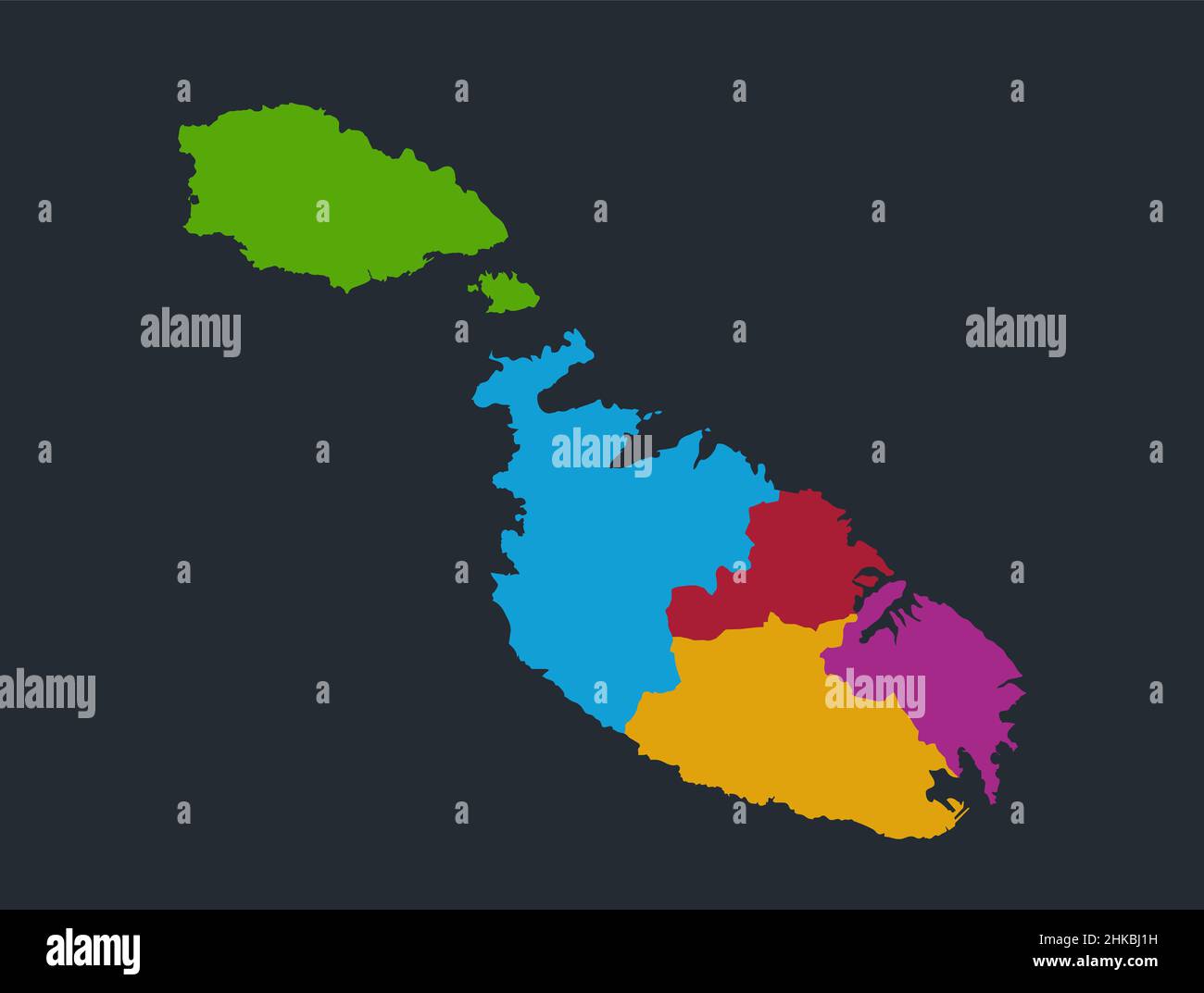 Infographics Malta regions map, flat design colors, blue background ...