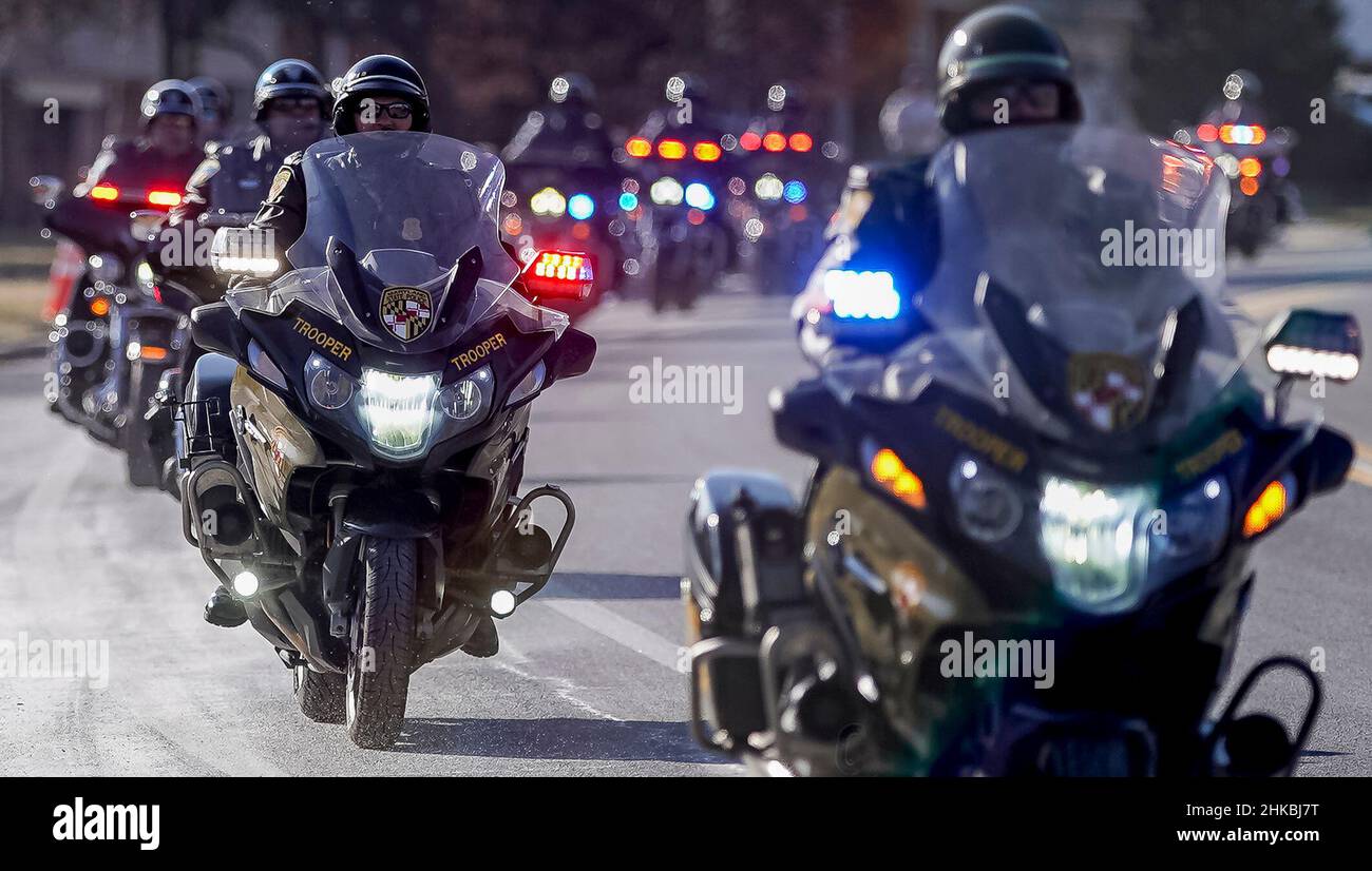 Timonium, MD, USA: February 2, 2022: Fire apparatus transport the ...