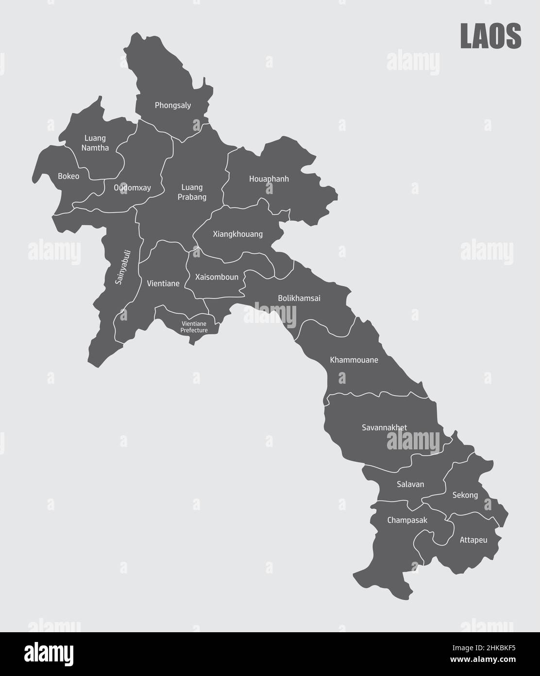 Laos administrative map. Isolated map with labels Stock Vector Image ...