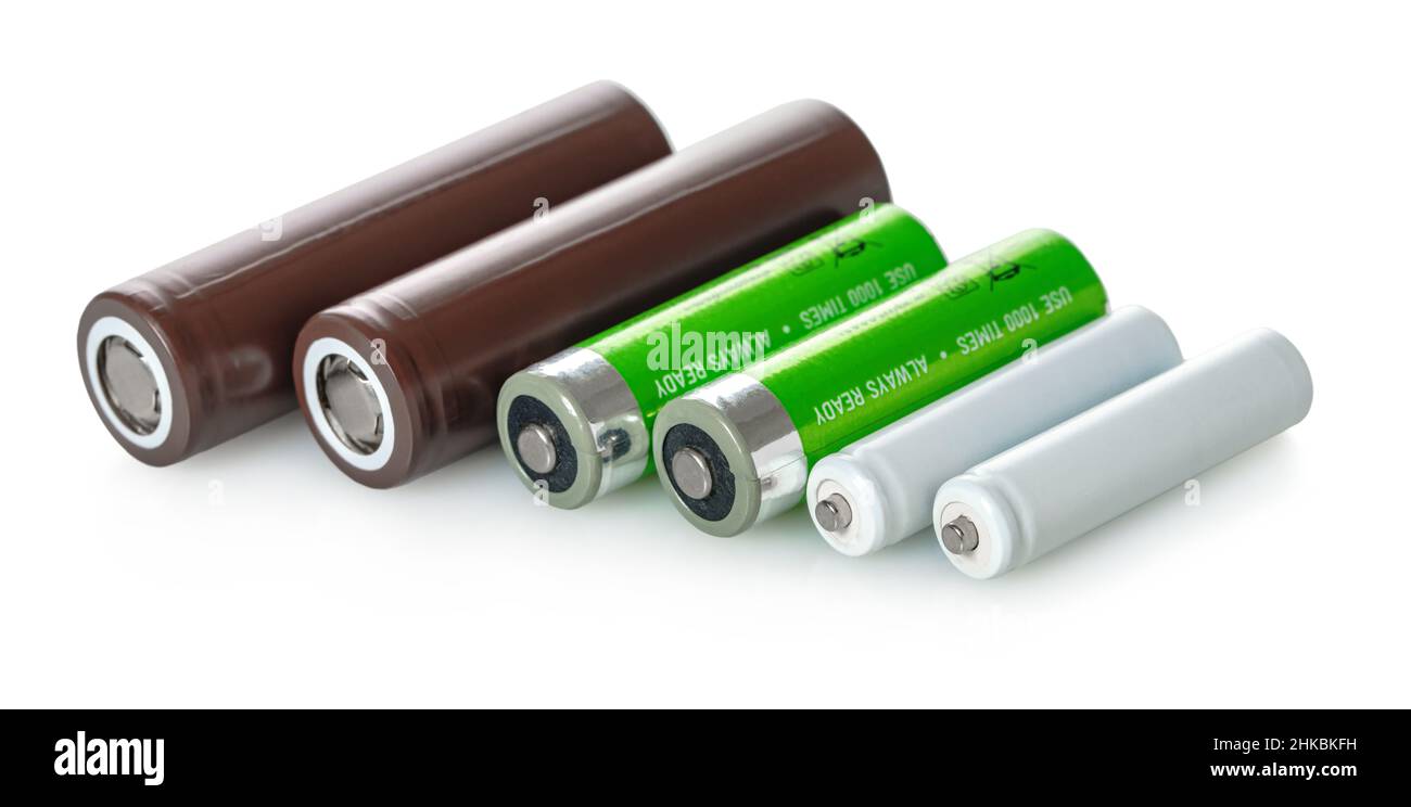 new batteries close-up on a white isolated background Stock Photo - Alamy