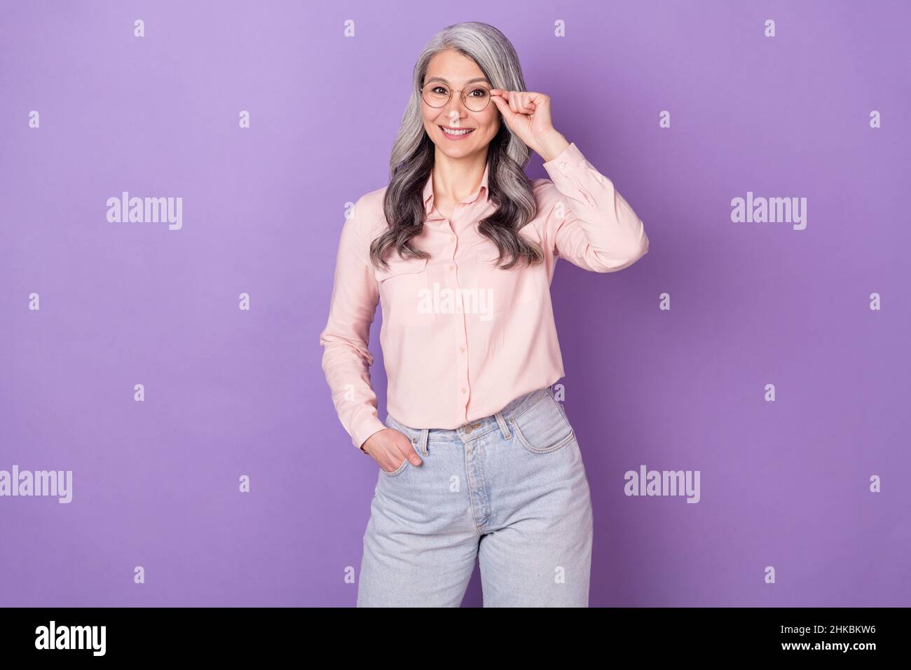 Portrait of attractive smart intellectual cheerful woman specialist ...