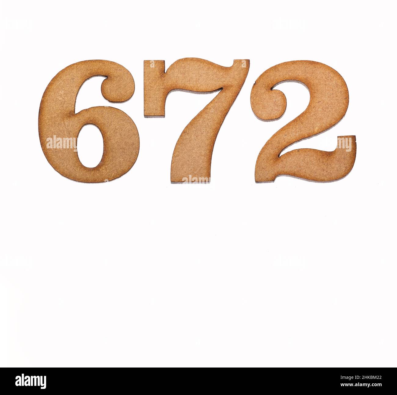 Number 672 - Piece of wood isolated on white background Stock Photo - Alamy