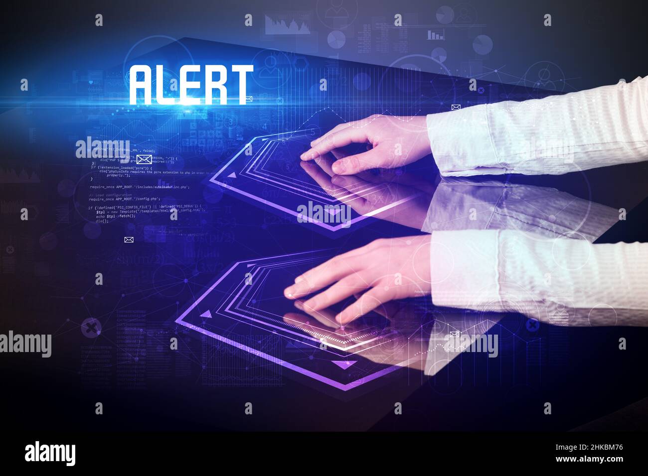 Hand touching digital table Stock Photo - Alamy