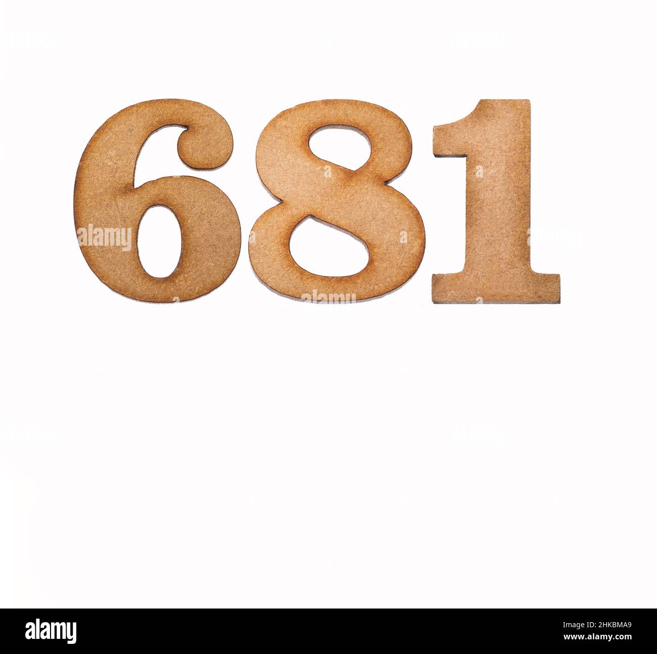 Number 681 in wood, isolated on white background Stock Photo - Alamy