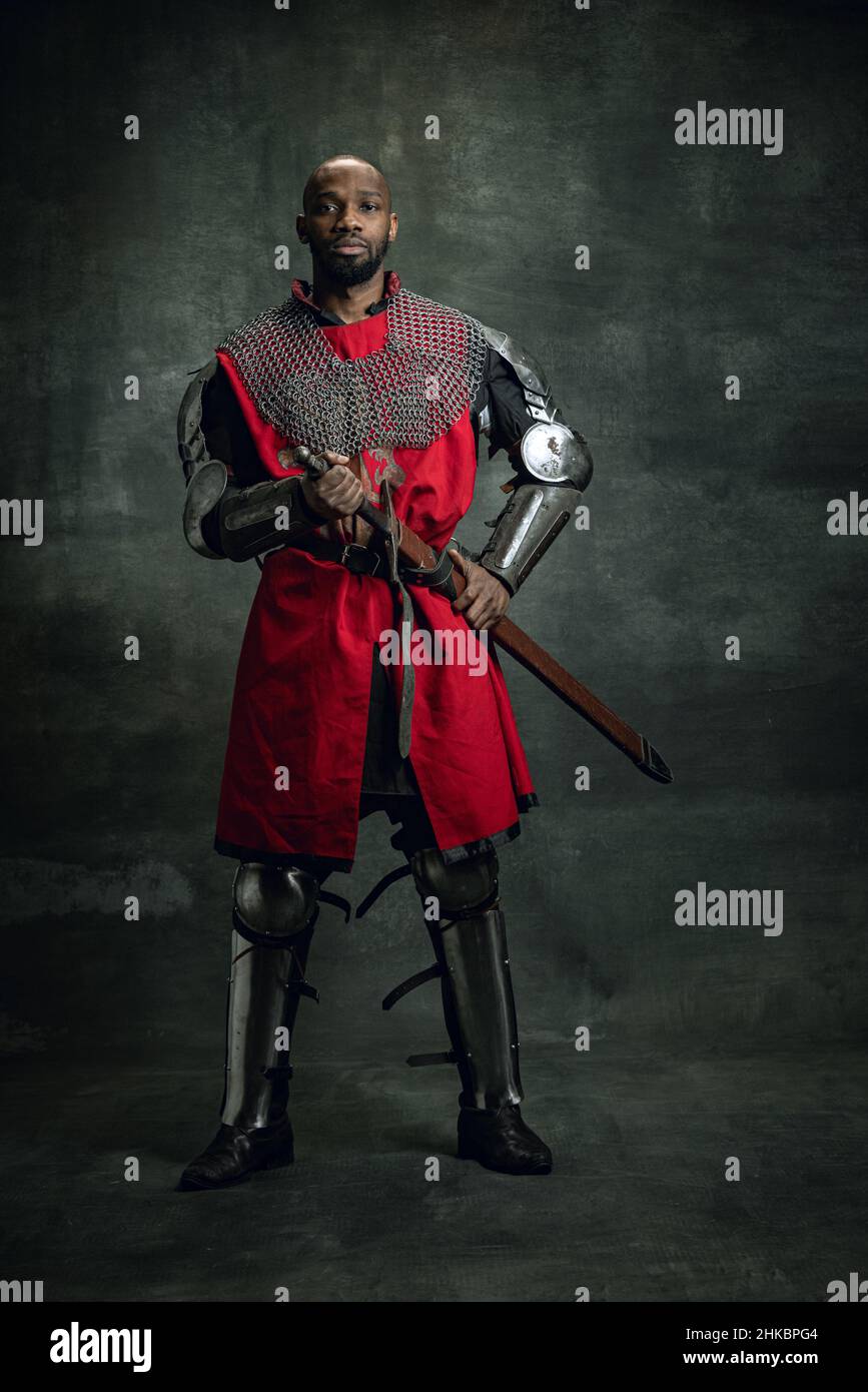 Medieval knight. Portrait of brutal african man, medieval warrior ...