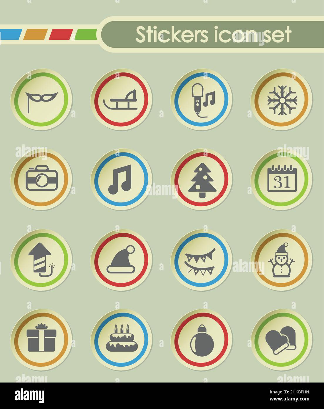 new year round sticker icons for your creative ideas Stock Vector Image ...